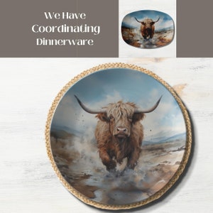 Highland Cow Plate - Cow Dinnerware, Highland Cow Watercolor Table ...