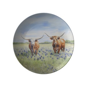 Texas Longhorn Cattle Bluebonnet Plate - Longhorn Cattle Dinnerware ...