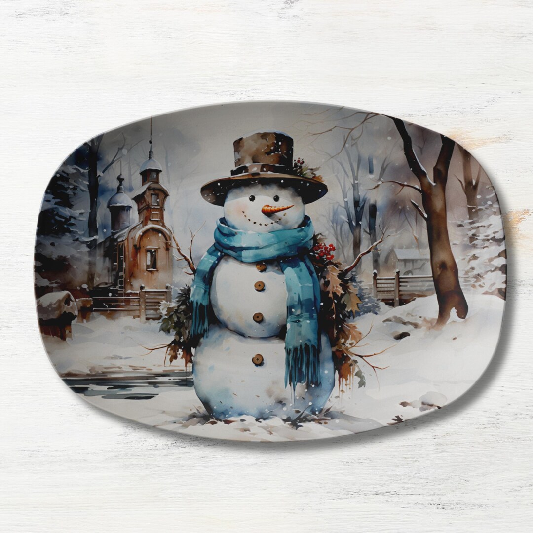 Snowman Platter, Snowman Dinnerware, Snowman Christmas Decor, Winter ...