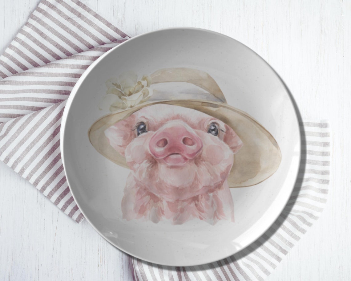 Pig Plate Farm Floral Dishes Farm Animal Themed Dinnerware | Etsy