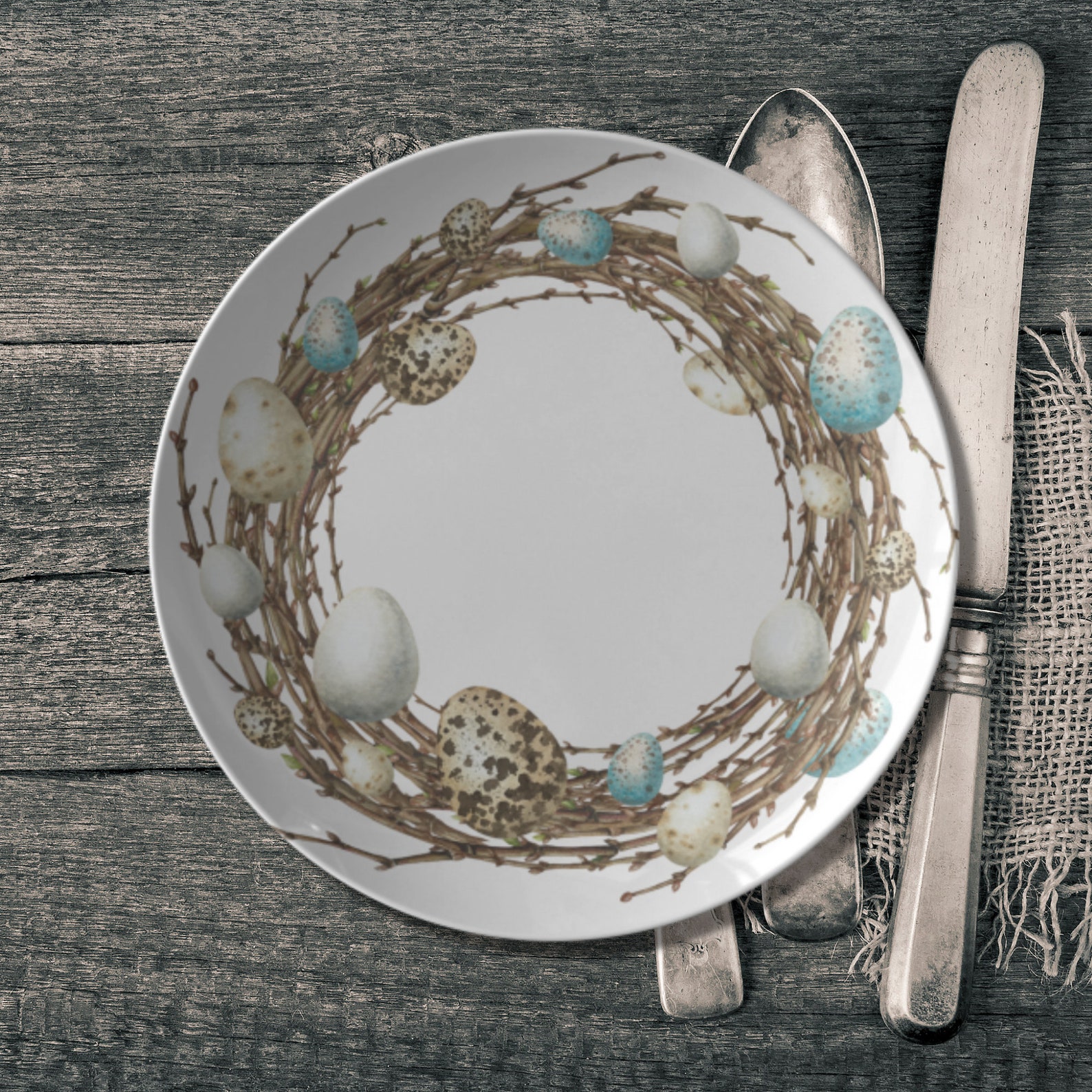Easter Dinner Plate Spring Wreath Egg Floral Plates Easter | Etsy