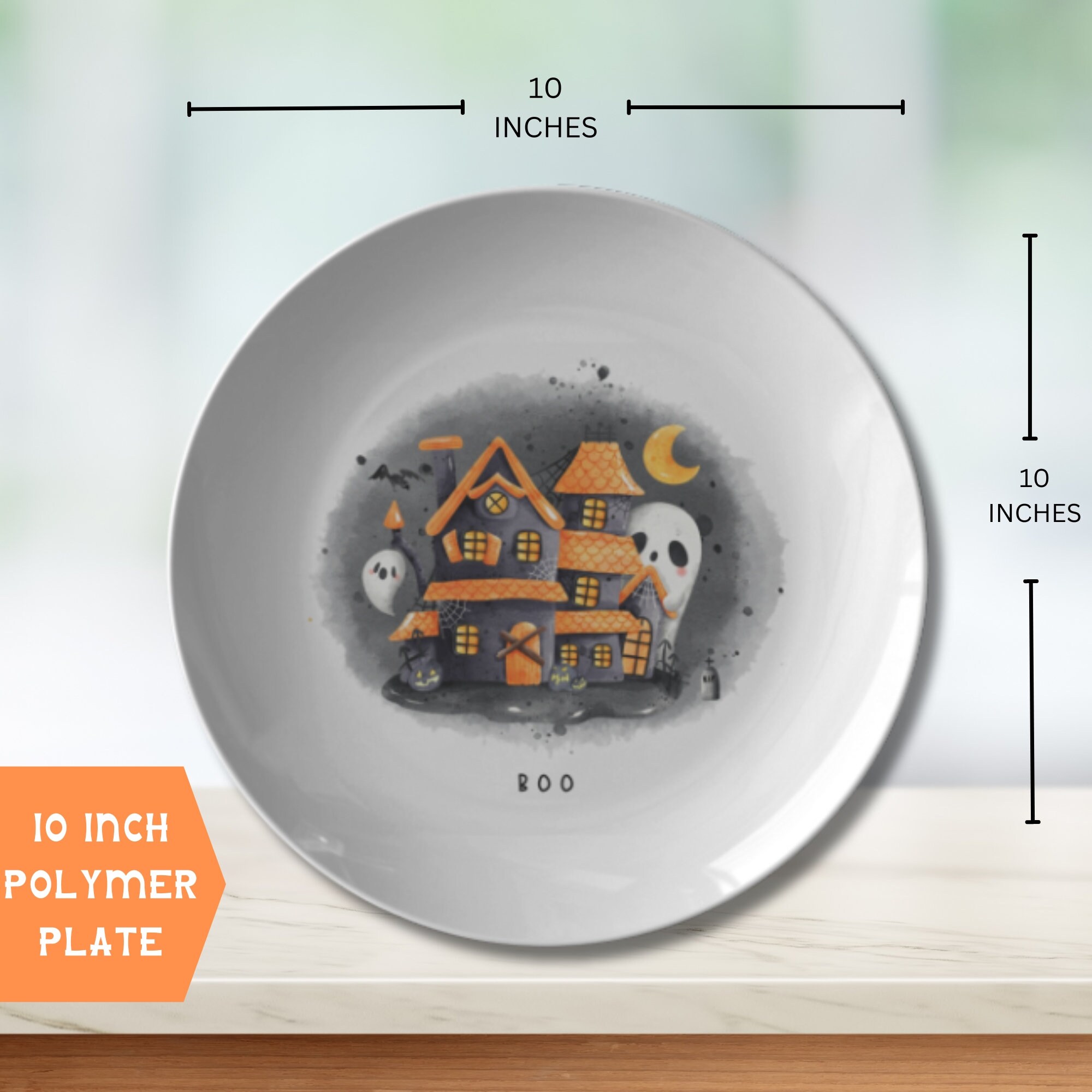 Halloween Ghost Plate With Black and Orange Haunted House, Halloween ...