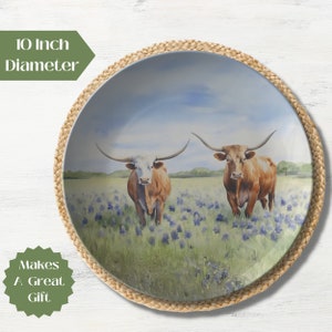 Texas Longhorn Cattle Bluebonnet Plate - Longhorn Cattle Dinnerware ...