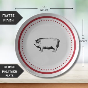 Pig Plate - Farmhouse Dinnerware, Pig Dinnerware, Red and Black Pig ...