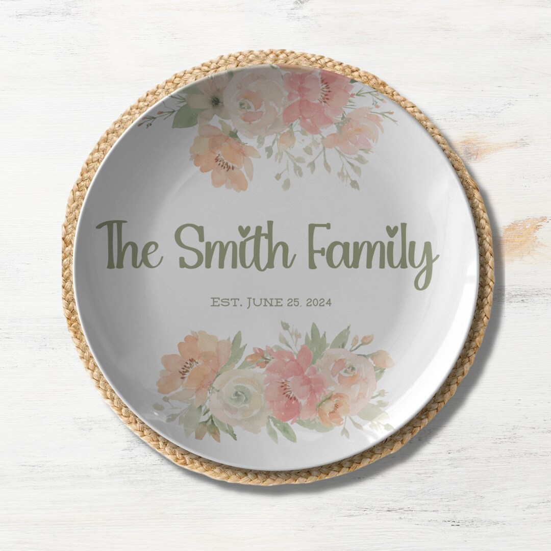 Personalized Plate - Floral Custom Name Family Plate, Wedding Gift ...