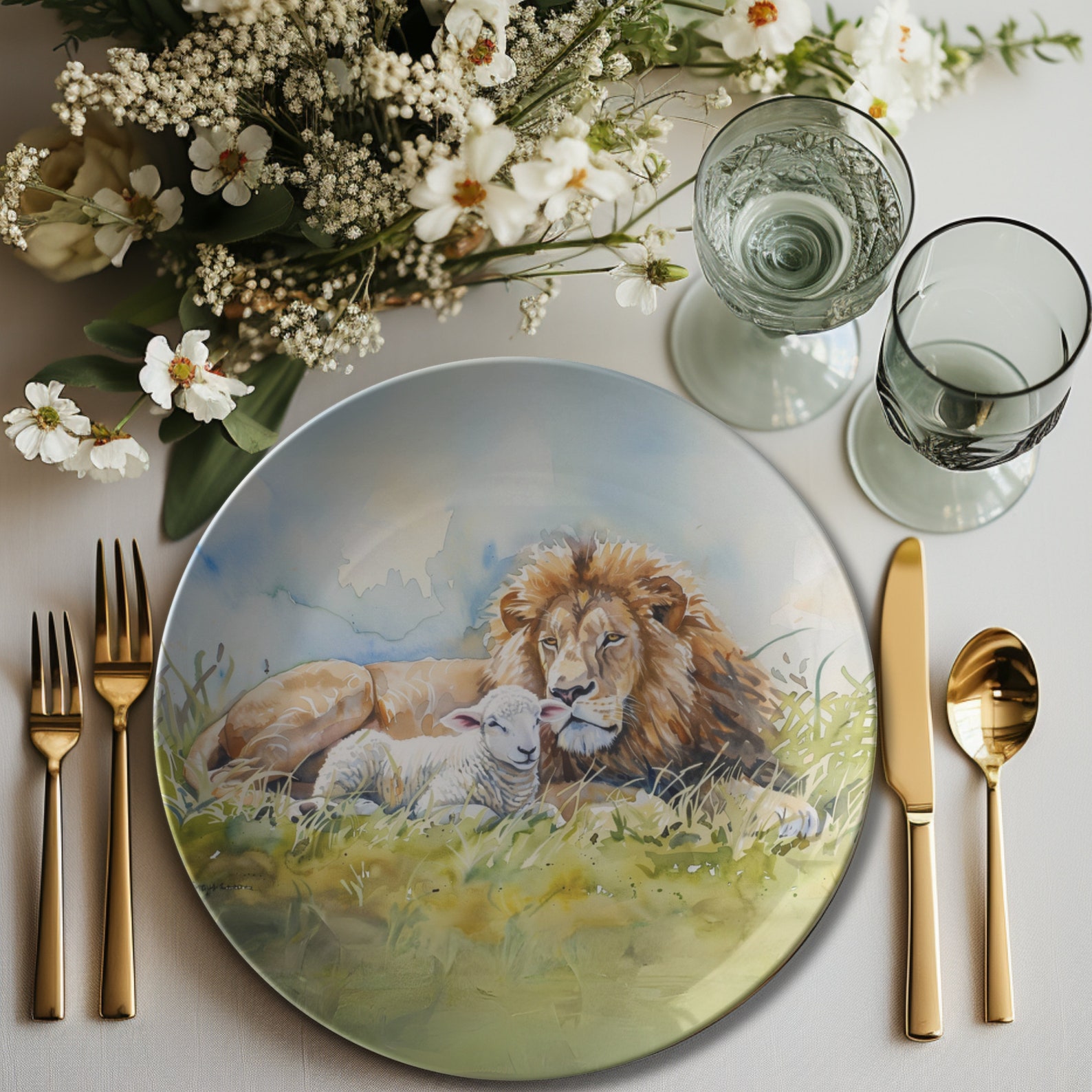 Lion and Lamb Plate - Christian Dinnerware, Religious Plate, Lion and ...