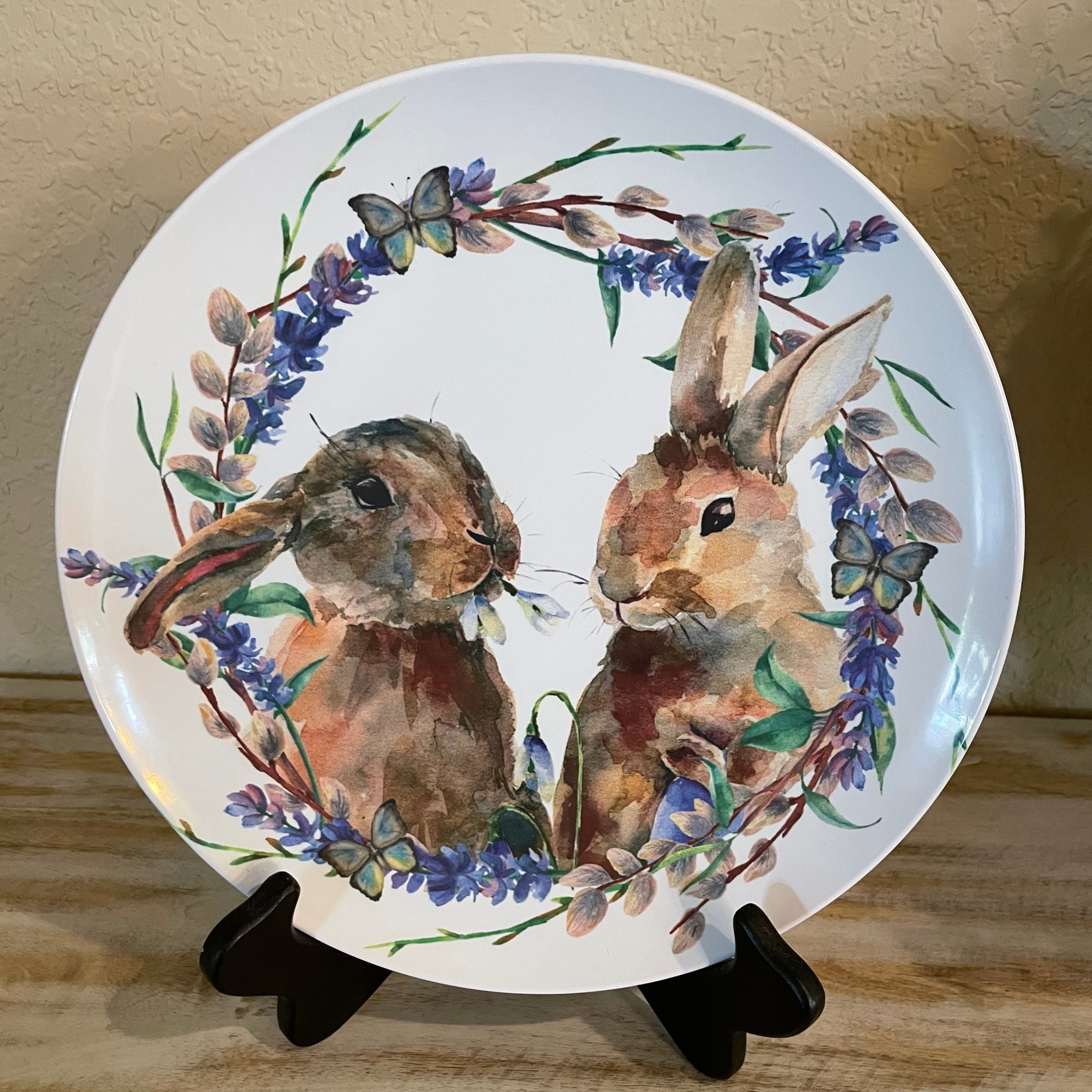 Spring Bunnies Dinner Plate Easter Rabbits Plate Set Flower Wreath ...