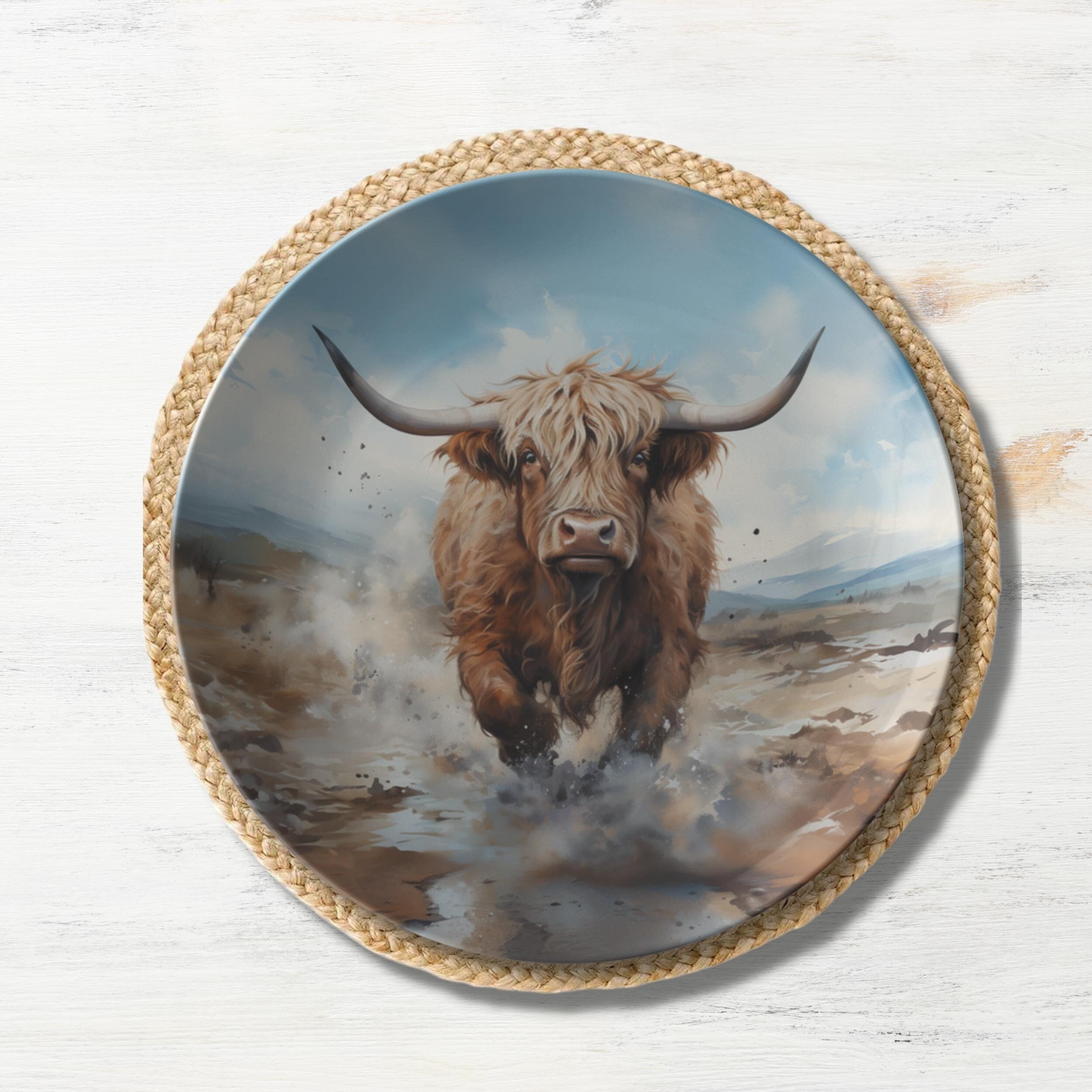 Highland Cow Plate - Cow Dinnerware, Highland Cow Watercolor Table ...