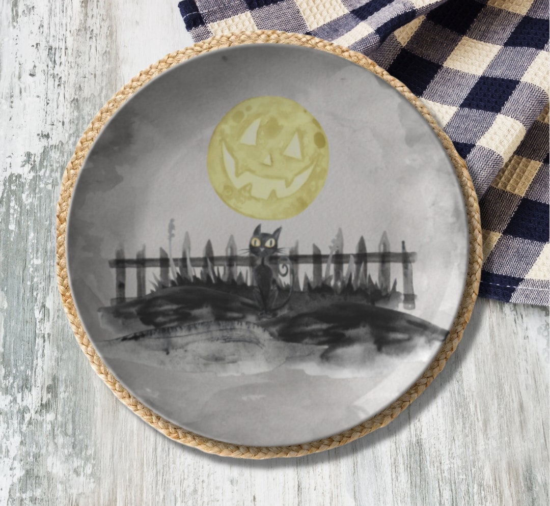 Halloween Black Cat Plate, Halloween Party Plates, Spooky Seasonal ...