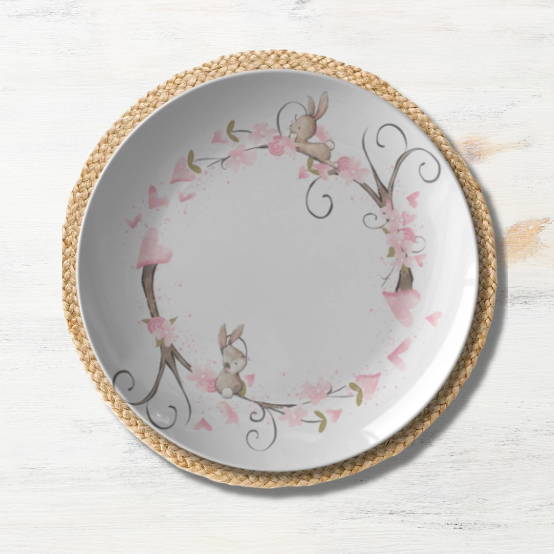 Valentine Plate - Bunny Wreath Plates, Valentines Gift Plate, Bunny ...