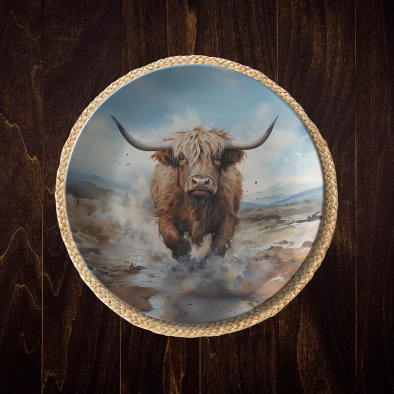 Highland Cow Plate - Cow Dinnerware, Highland Cow Watercolor Table ...