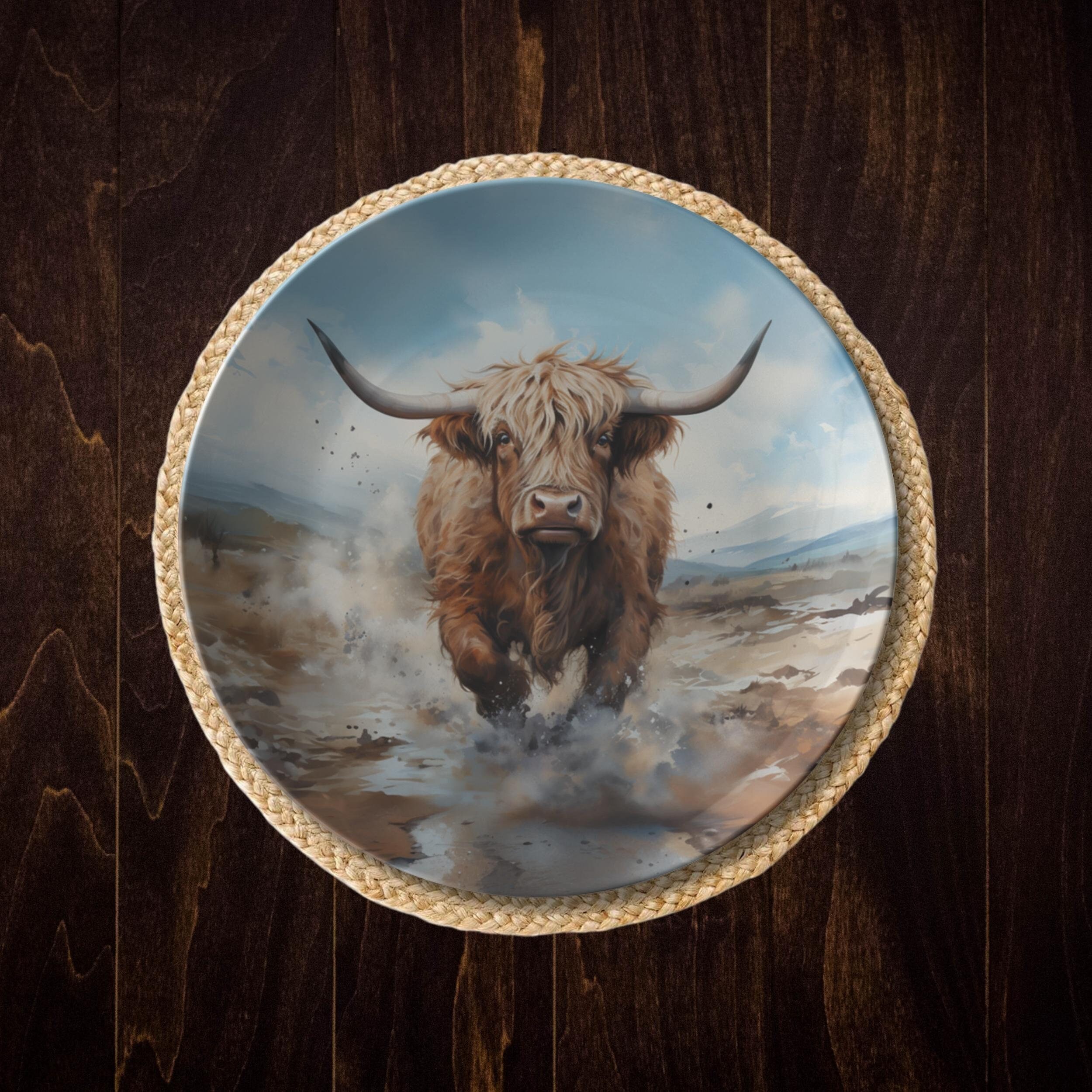 Highland Cow Plate Cow Dinnerware, Highland Cow Watercolor Table Decor ...