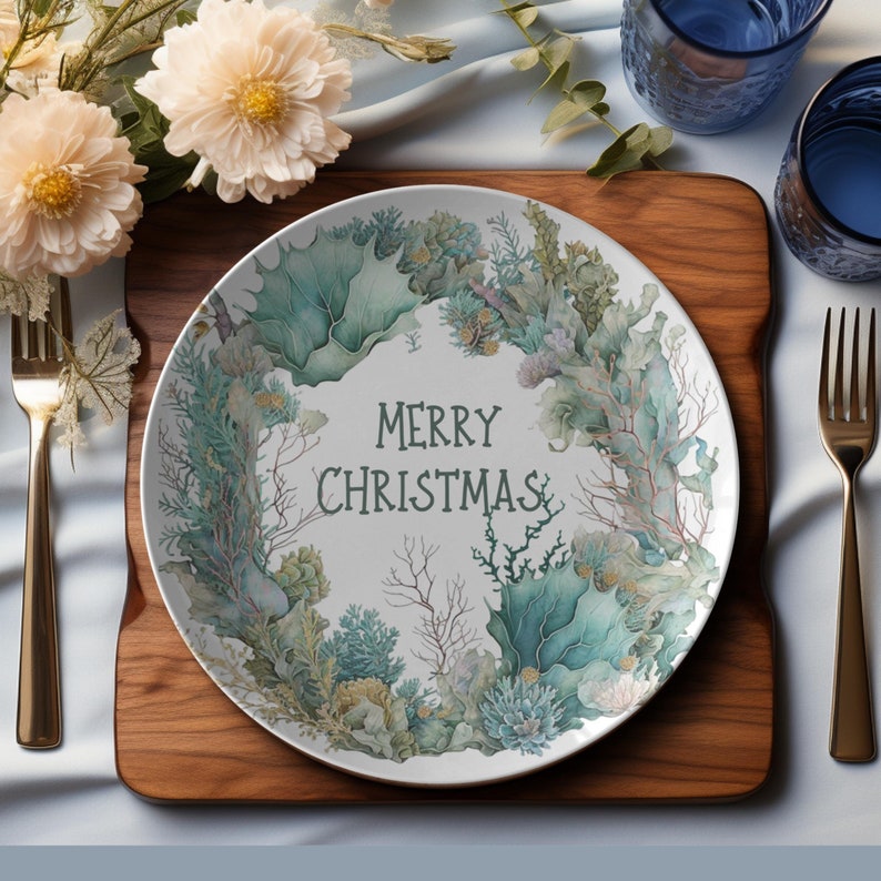 Coastal Christmas Plate, Coastal Dinnerware, Coastal Beach Christmas ...