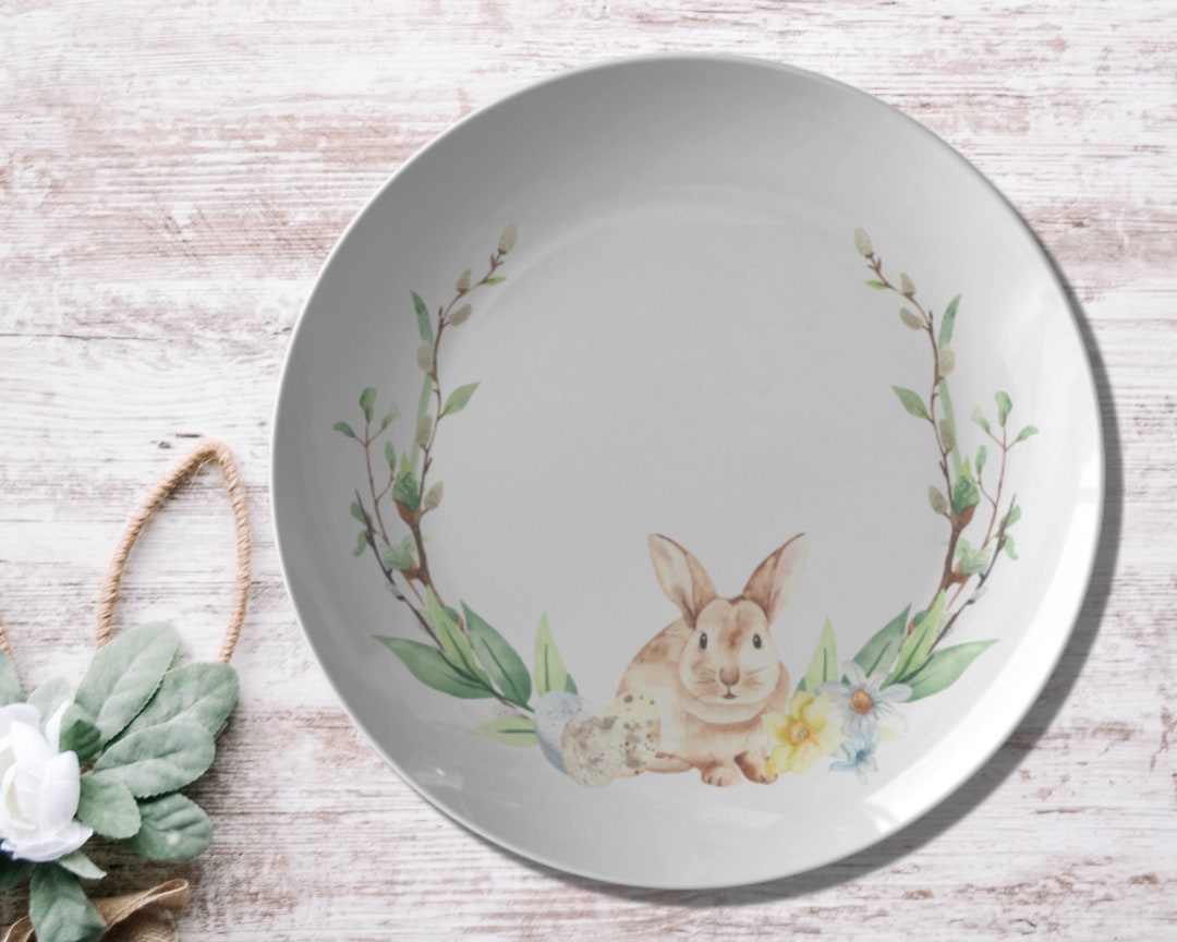 Rabbit Floral Plate Easter Bunny Plates Single Plate, Set of 2, or Set ...