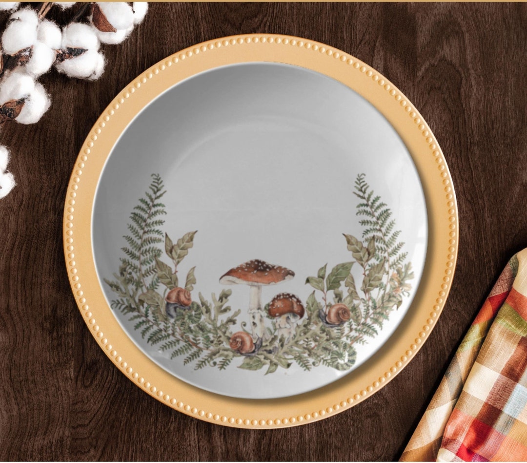 Mushroom Dinner Plate - Mushroom Dinnerware Featuring Snails and ...