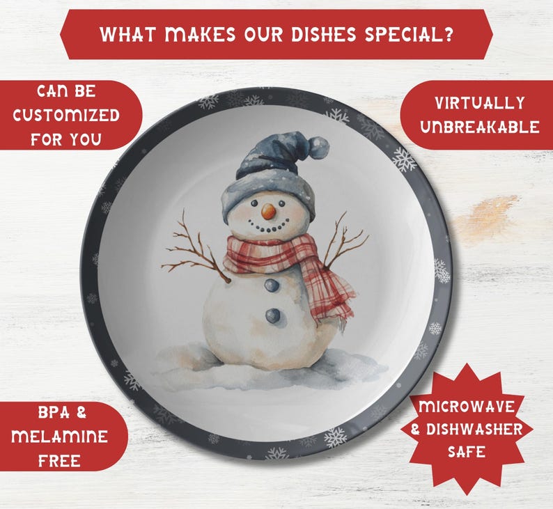 Snowman Plate – Winter Holiday Table Decor, Christmas Tableware ...