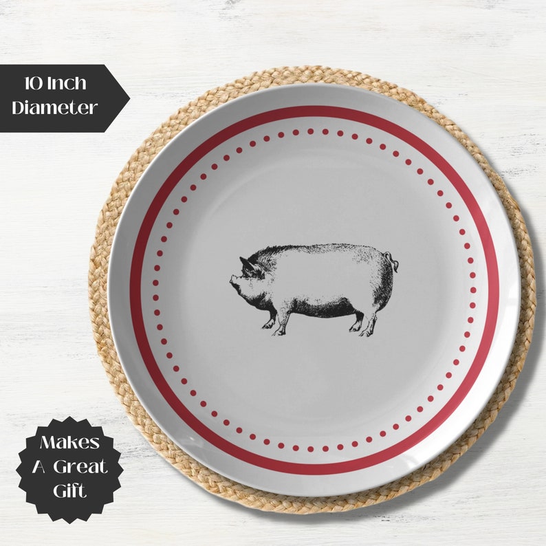 Pig Plate - Farmhouse Dinnerware, Pig Dinnerware, Red and Black Pig ...