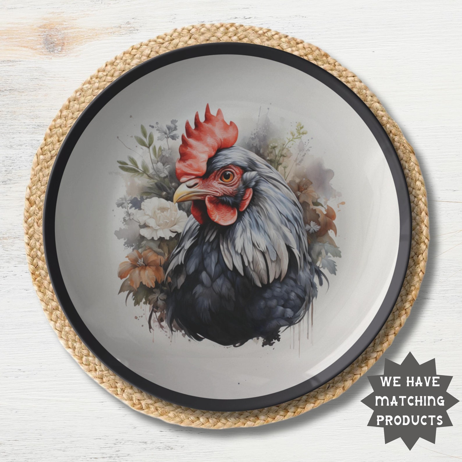 Chicken Plate - Farmhouse Chicken Dinnerware, Chicken Table Decor, Farm ...