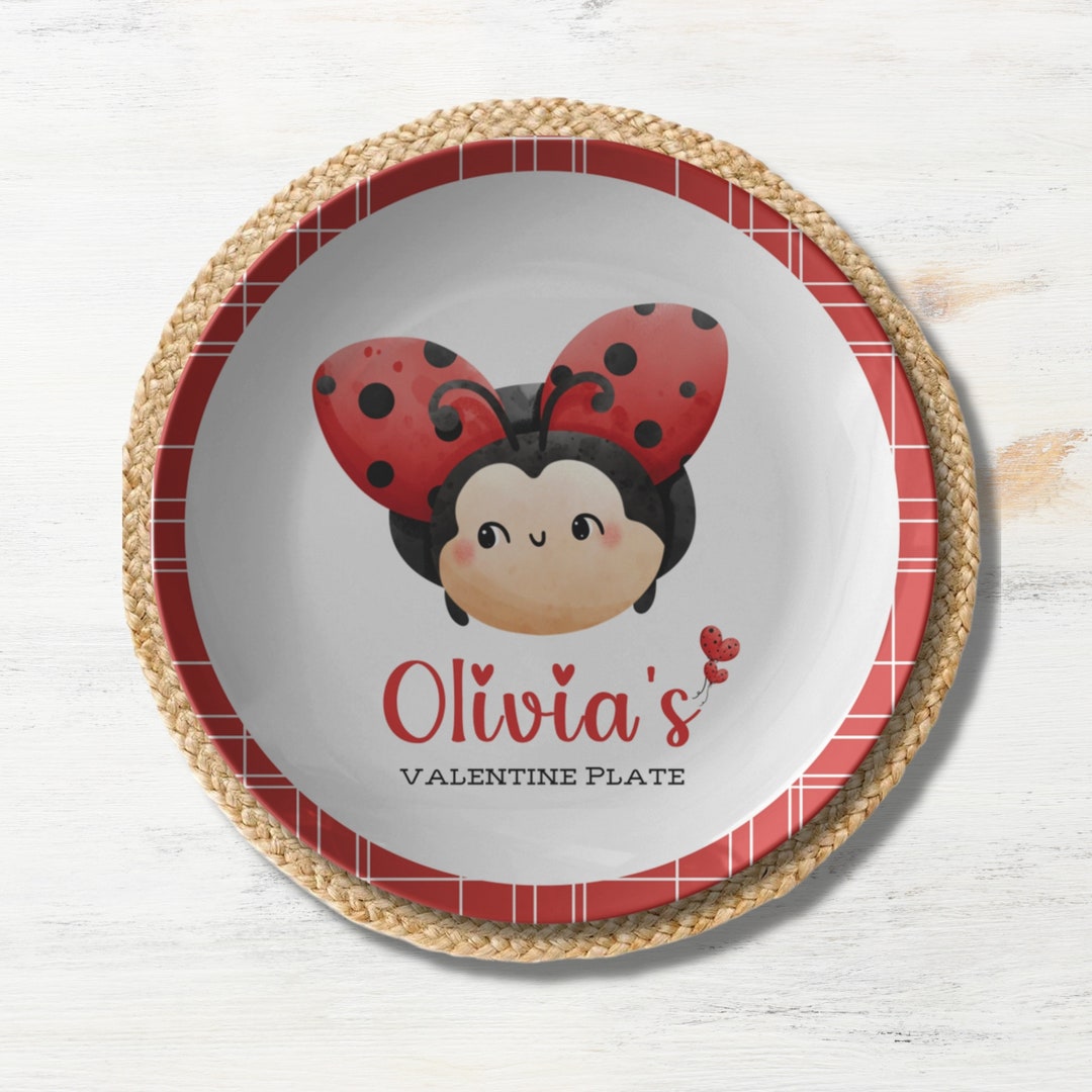 Personalized Valentine Plate, Cute Ladybug Name Plate, Custom Valentine ...