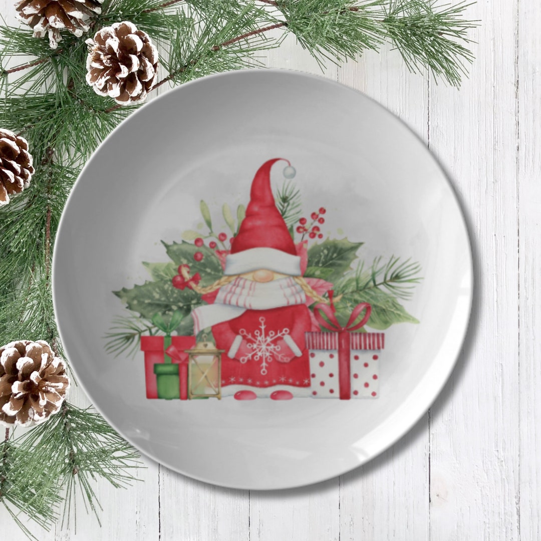 Christmas Girl Gnome Plate, Christmas Dinnerware, Christmas Table Decor ...