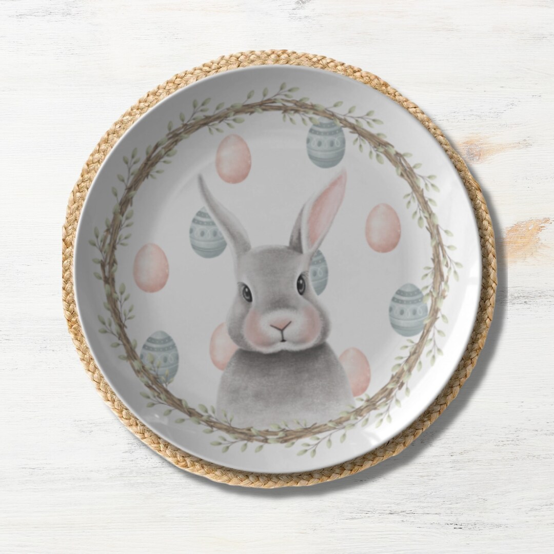 Bunny Wreath Plate - Easter Eggs Plates , Easter Dinnerware, Bunny ...