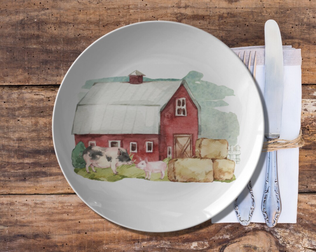Pig Dinner Plate | Spring Pigs on A Farm Plates | Single Plate, Set of ...