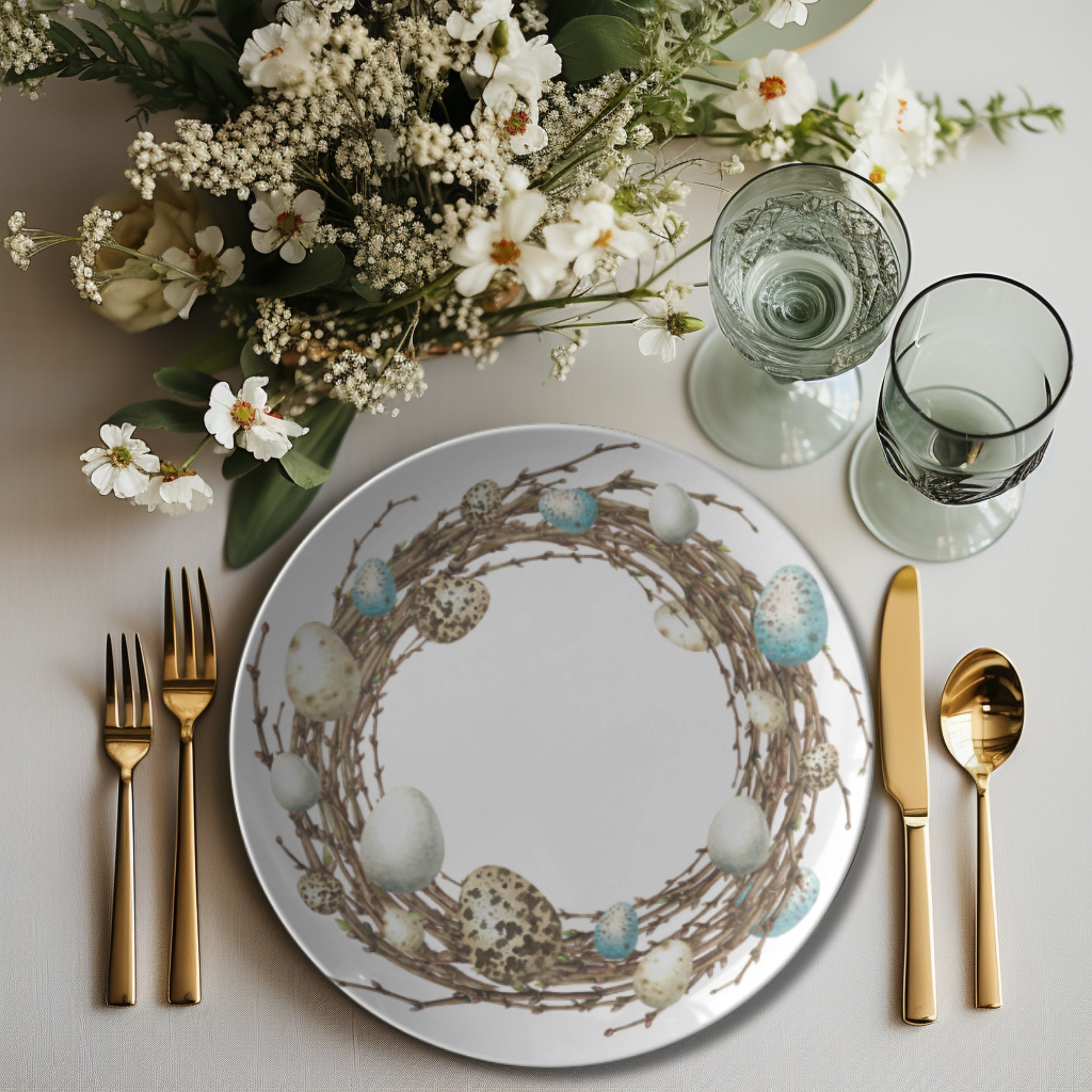 Easter Dinner Plate Spring Wreath Egg Floral Plates Easter Plate Set ...