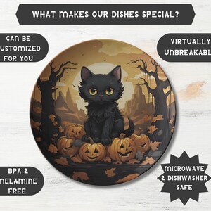 Halloween Black Cat Plate - Black Cat Dinnerware, Halloween Kitchen ...