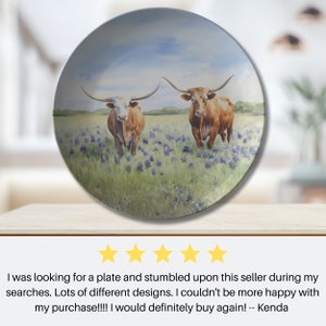 Texas Longhorn Cattle Bluebonnet Plate - Longhorn Cattle Dinnerware ...