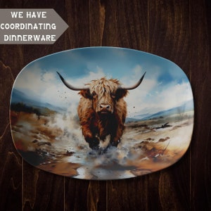 Highland Cow Plate - Cow Dinnerware, Highland Cow Watercolor Table ...