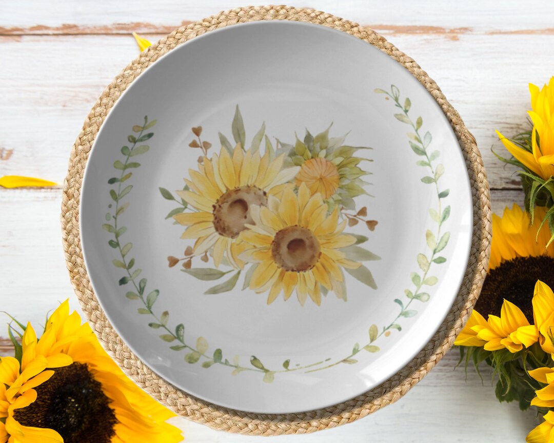 Sunflower Plate - Sunflower Dinnerware With Sunflower Floral Wreath ...