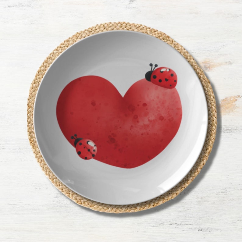 Valentine Plate With Ladybugs on a Heart Plate, Ladybug Table Decor ...
