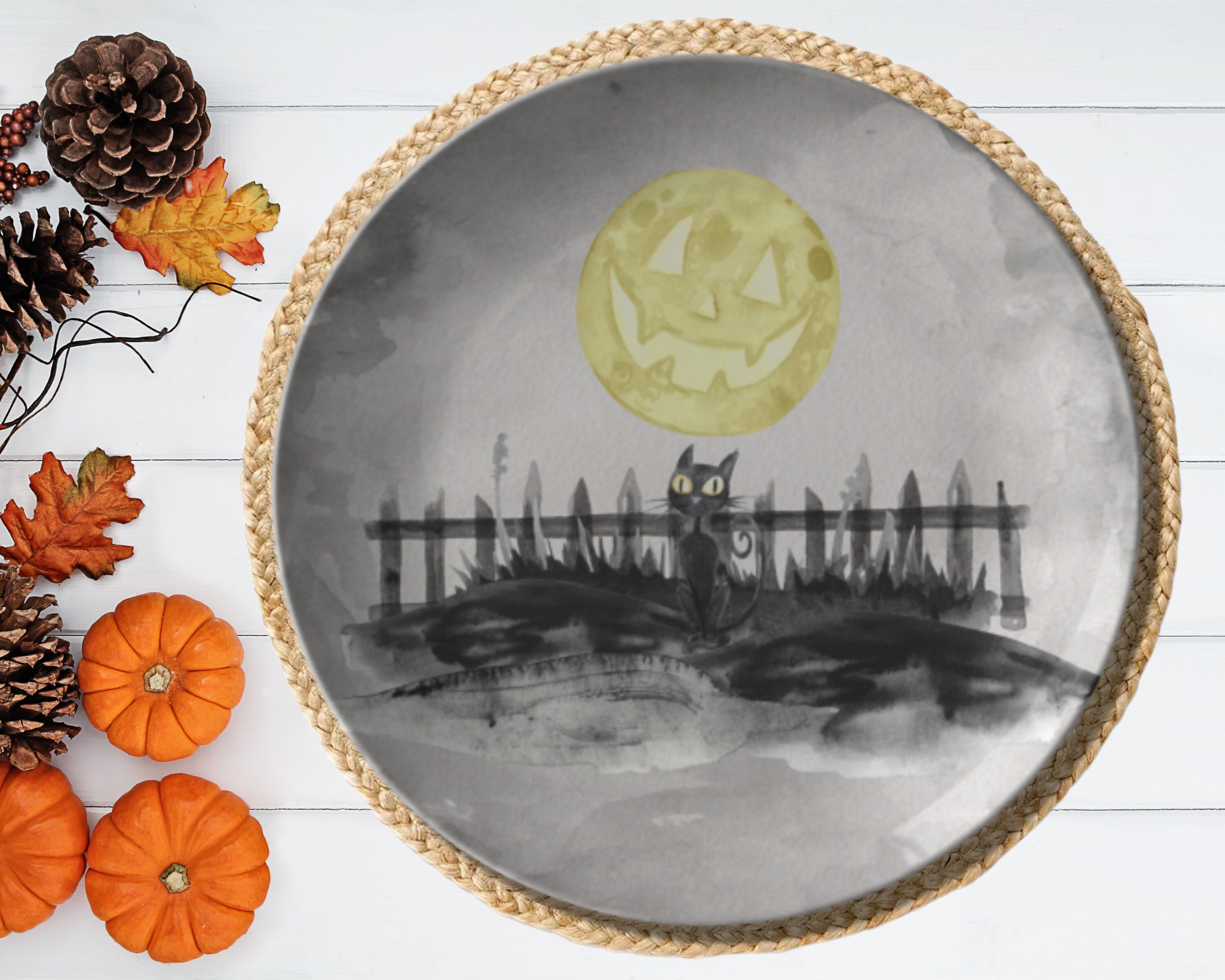 Halloween Black Cat Plate Halloween Party Plates Spooky - Etsy