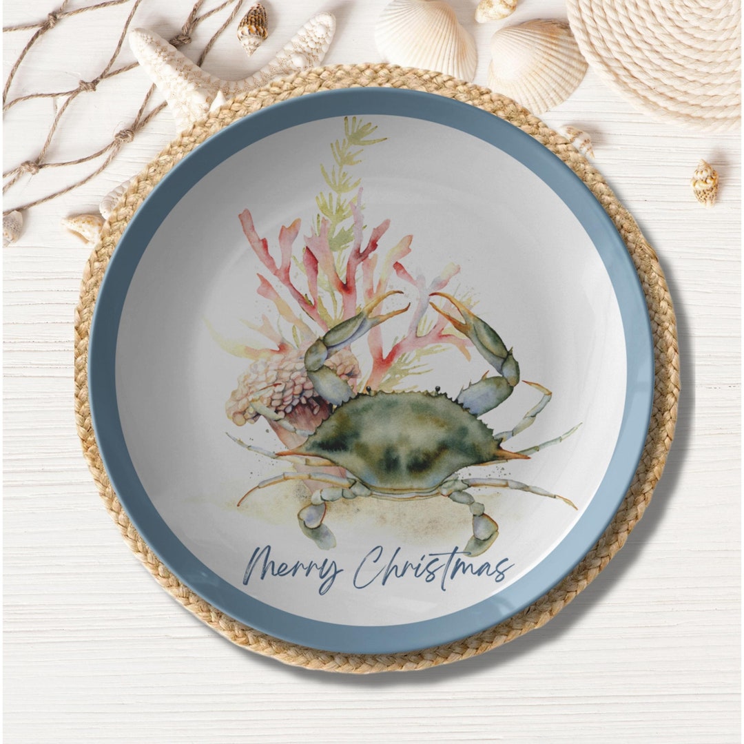 Coastal Christmas Plate, Beach Dinnerware, Coastal Beach Christmas ...