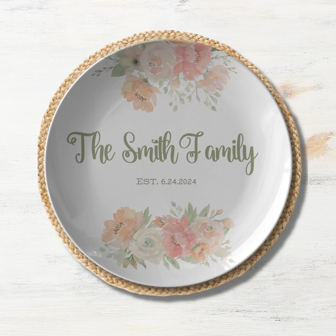 Personalized Plate - Floral Custom Name Family Plate, Wedding Gift ...