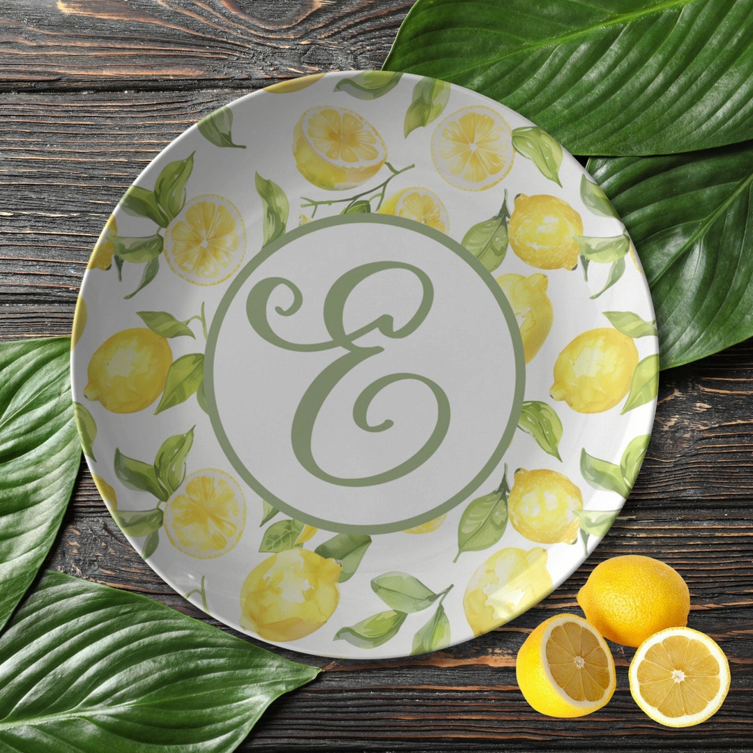 Monogram Lemon Plate - Custom Kitchen Platter, Summer Dinnerware, Lemon ...