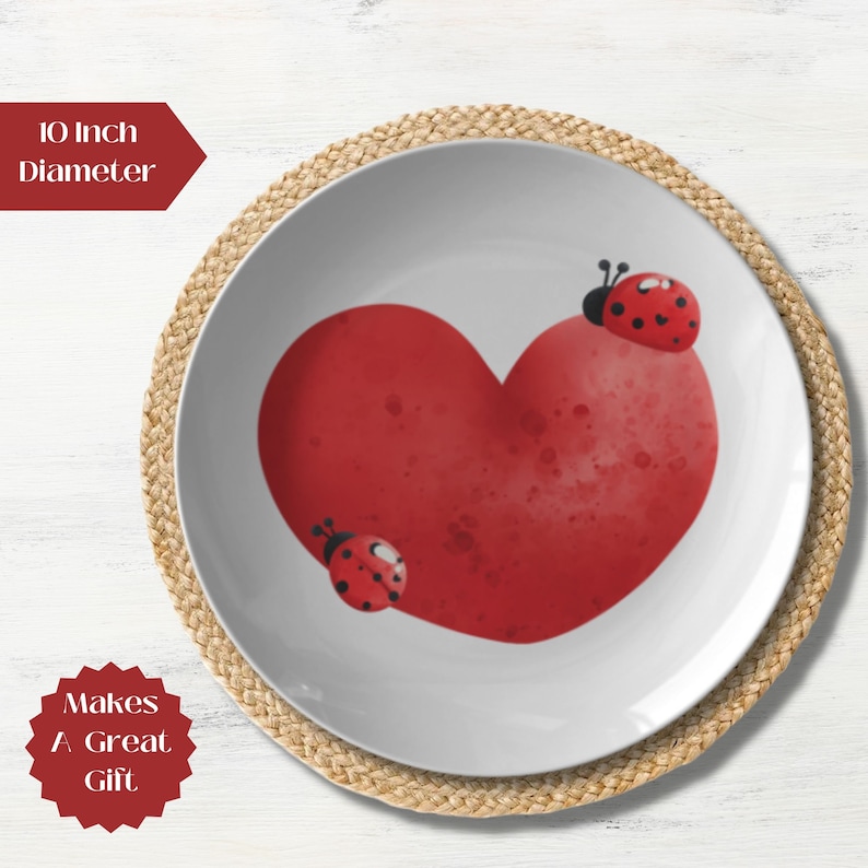 Valentine Plate With Ladybugs on a Heart Plate, Ladybug Table Decor ...