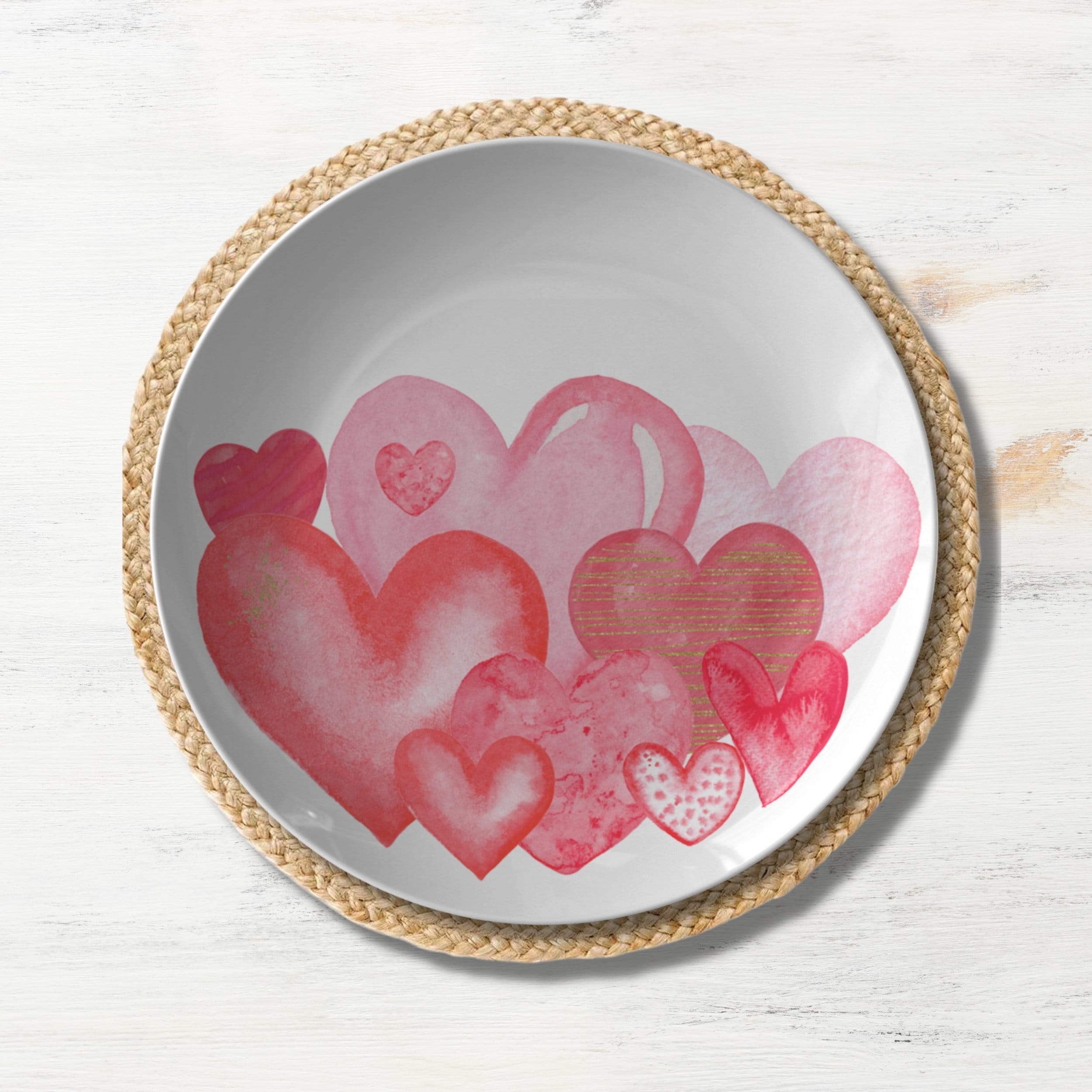 Watercolor Hearts Valentine Plate - Valentine Dinnerware, Valentine ...
