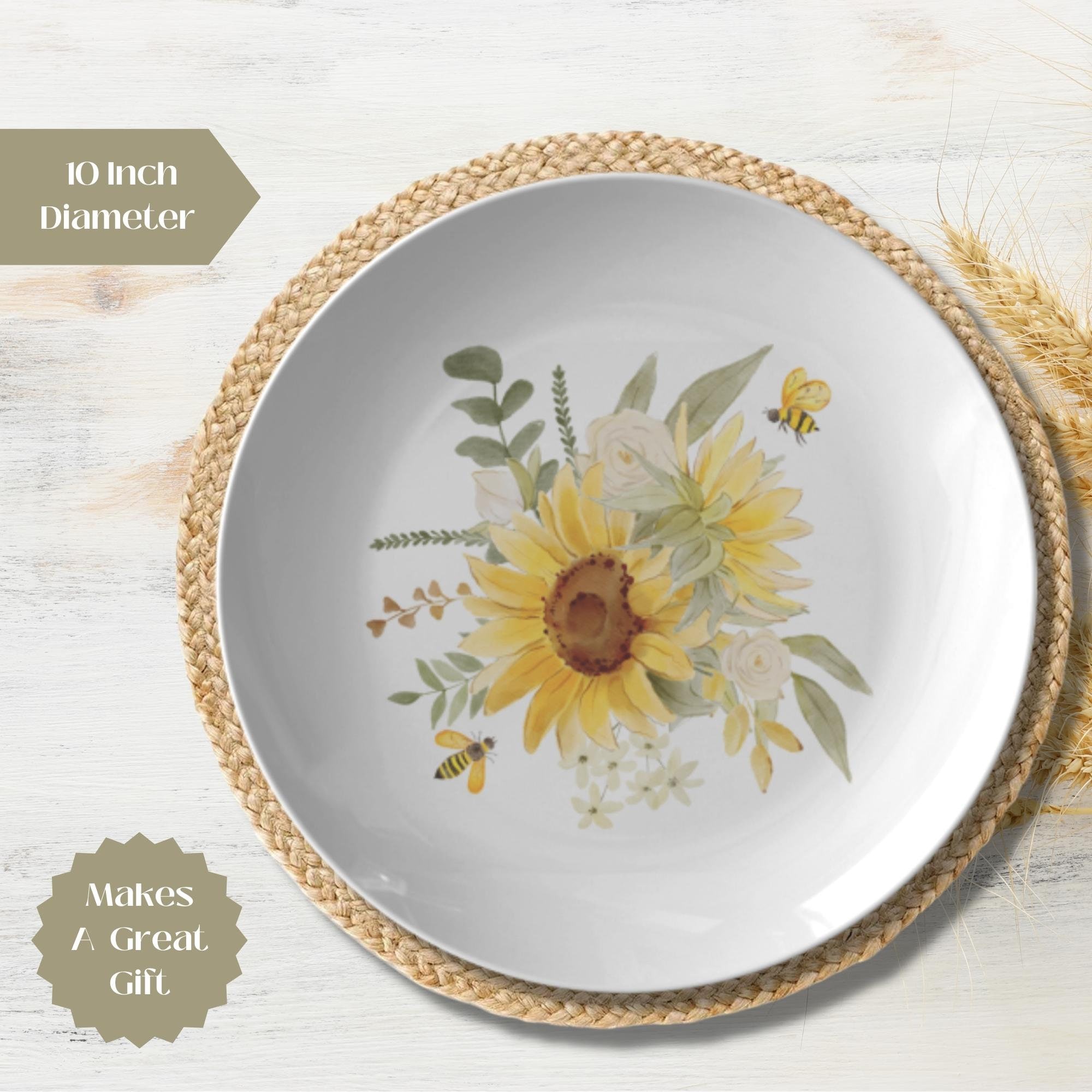 Sunflower Bee Plate Sunflower Dinnerware, Bee Dinnerware, Floral Bee ...