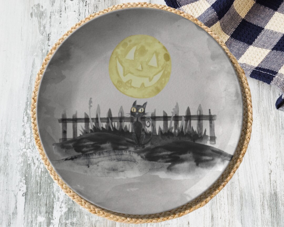 Halloween Black Cat Plate Halloween Party Plates Spooky - Etsy