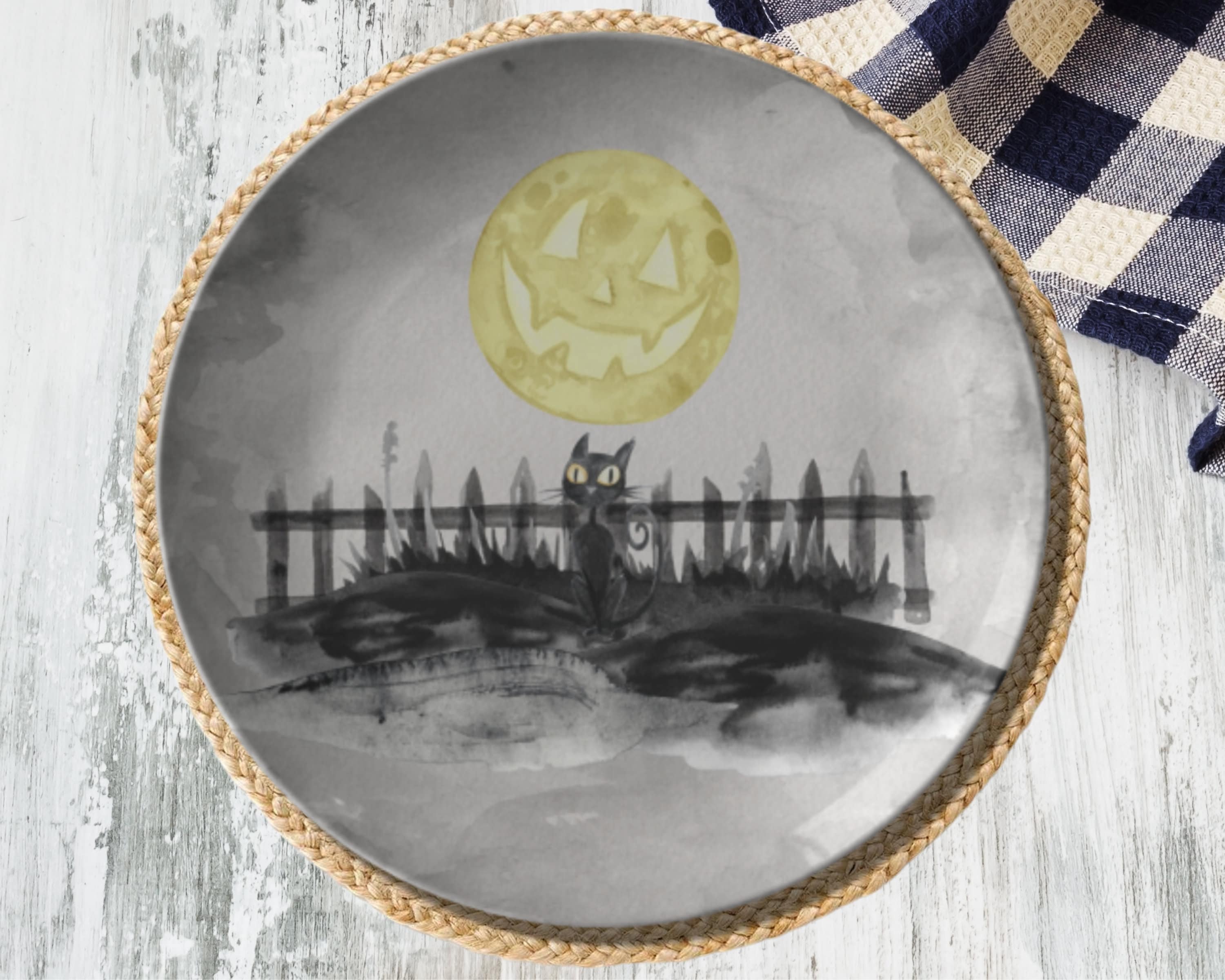 Halloween Black Cat Plate Halloween Party Plates Spooky - Etsy