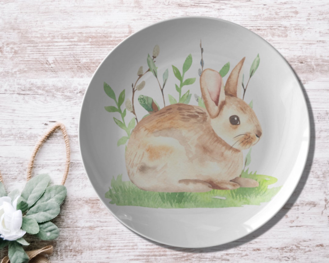 Rabbit Plate, Rabbit Dinnerware, Bunny Table Decor, Rabbit in Nature ...