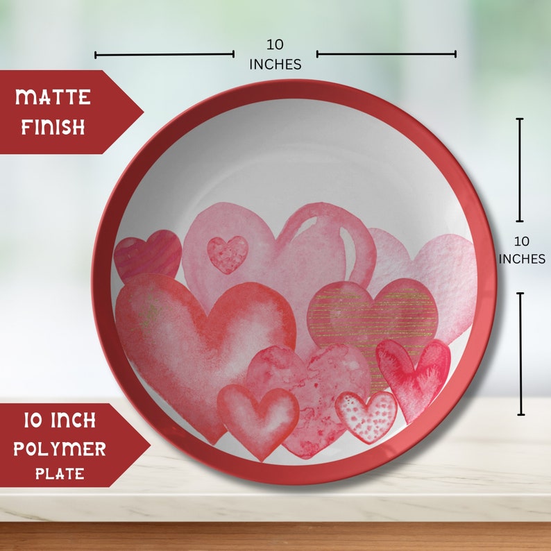 Watercolor Hearts Valentine Plate - Valentine Dinnerware, Valentine ...