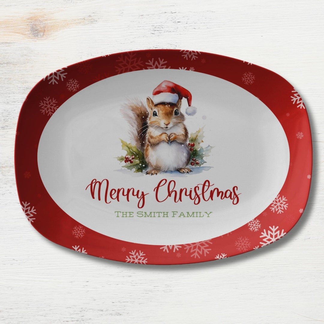 Personalized Merry Christmas Squirrel Platter, Squirrel Dinnerware ...
