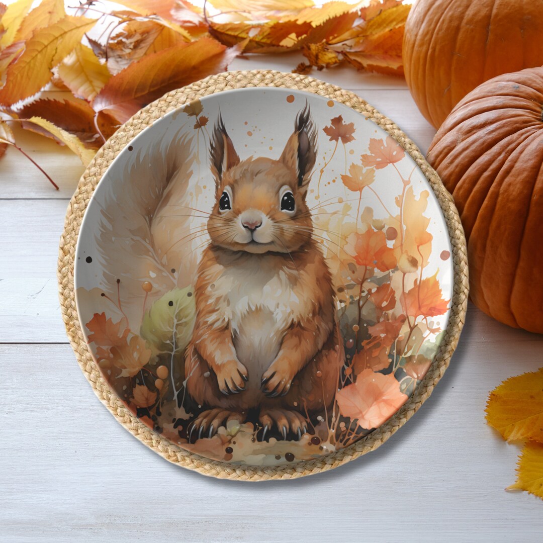 Squirrel Plate - Squirrel Dinnerware With Woodsy Watercolor Design ...