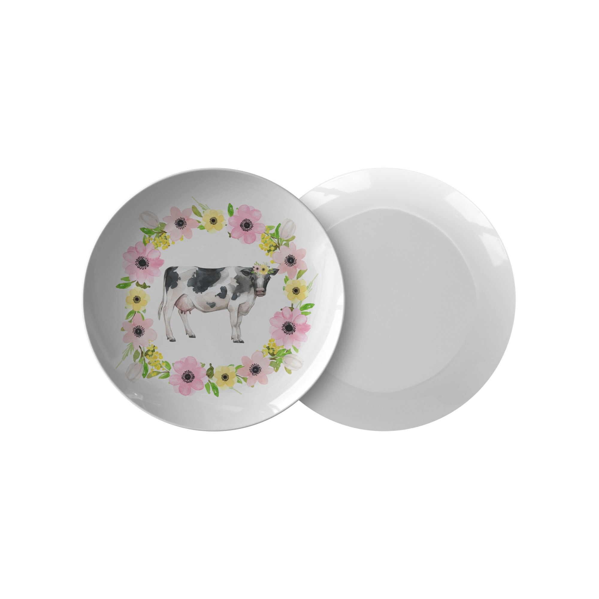 Floral Cow Plate Spring Farm Plates Single Plate, Set of 2 or Set of 4 ...