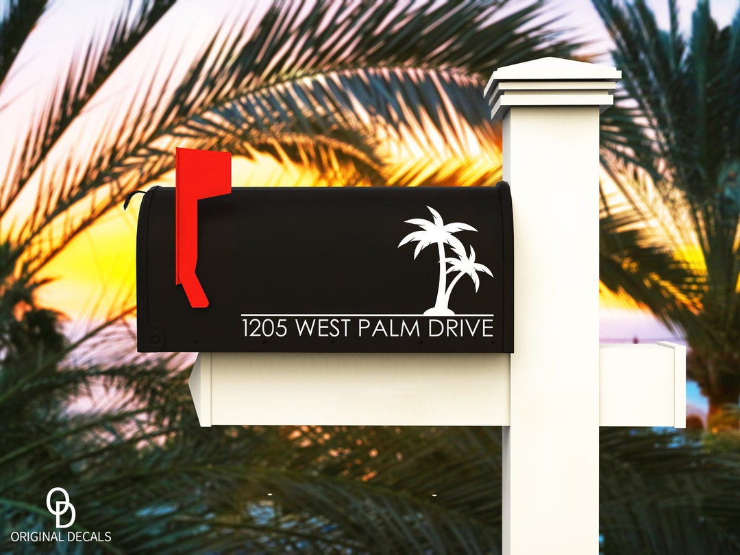 Palm Tree Mailbox Decal Street Address and Street Number Vinyl Mailbox ...