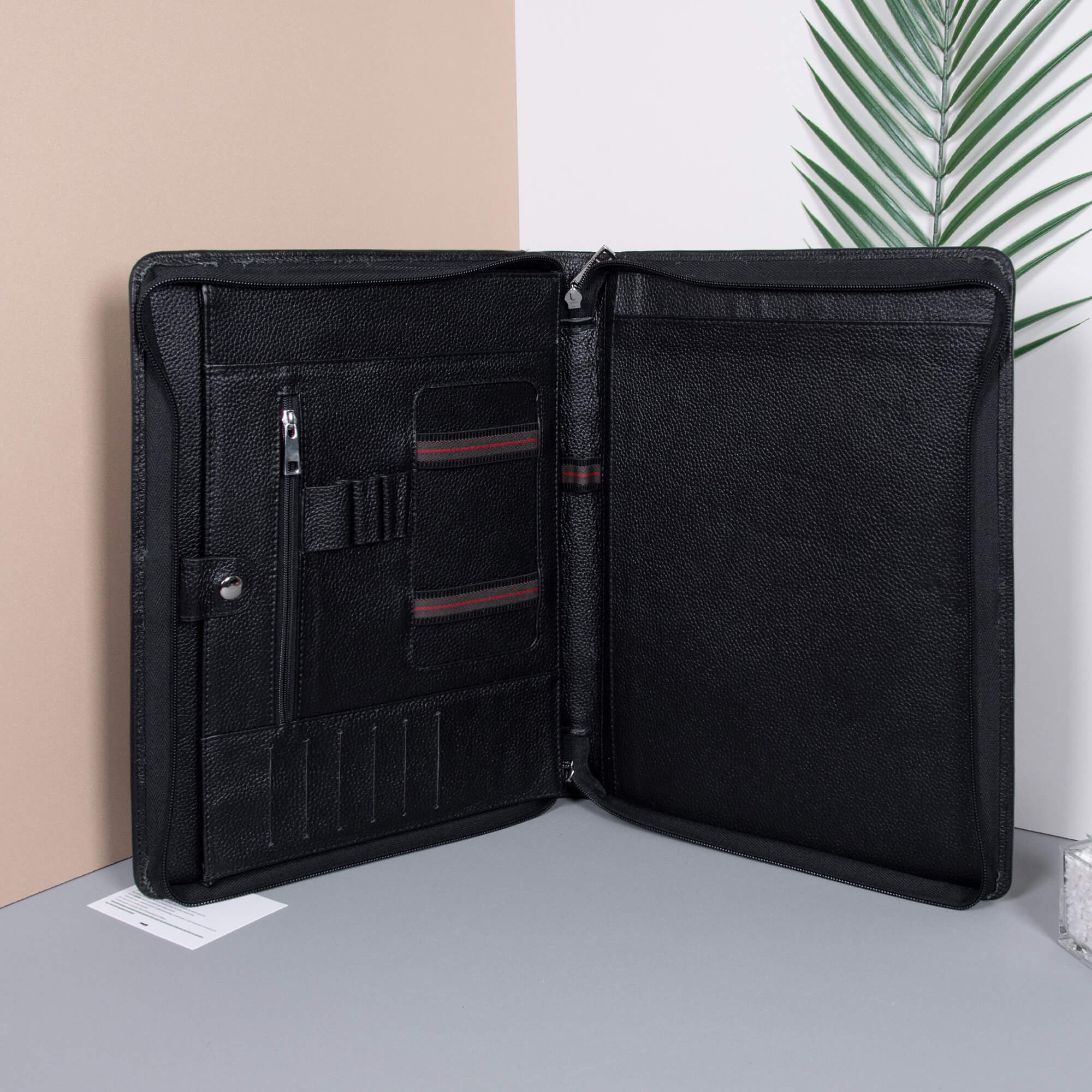 Personalized Black Full Cowhide Leather Portfolio With Handle, Genuine ...