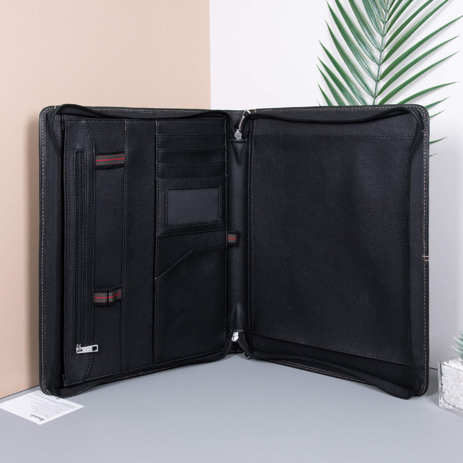 Personalized Black Cowhide Portfolio With Zipper, Custom Genuine ...