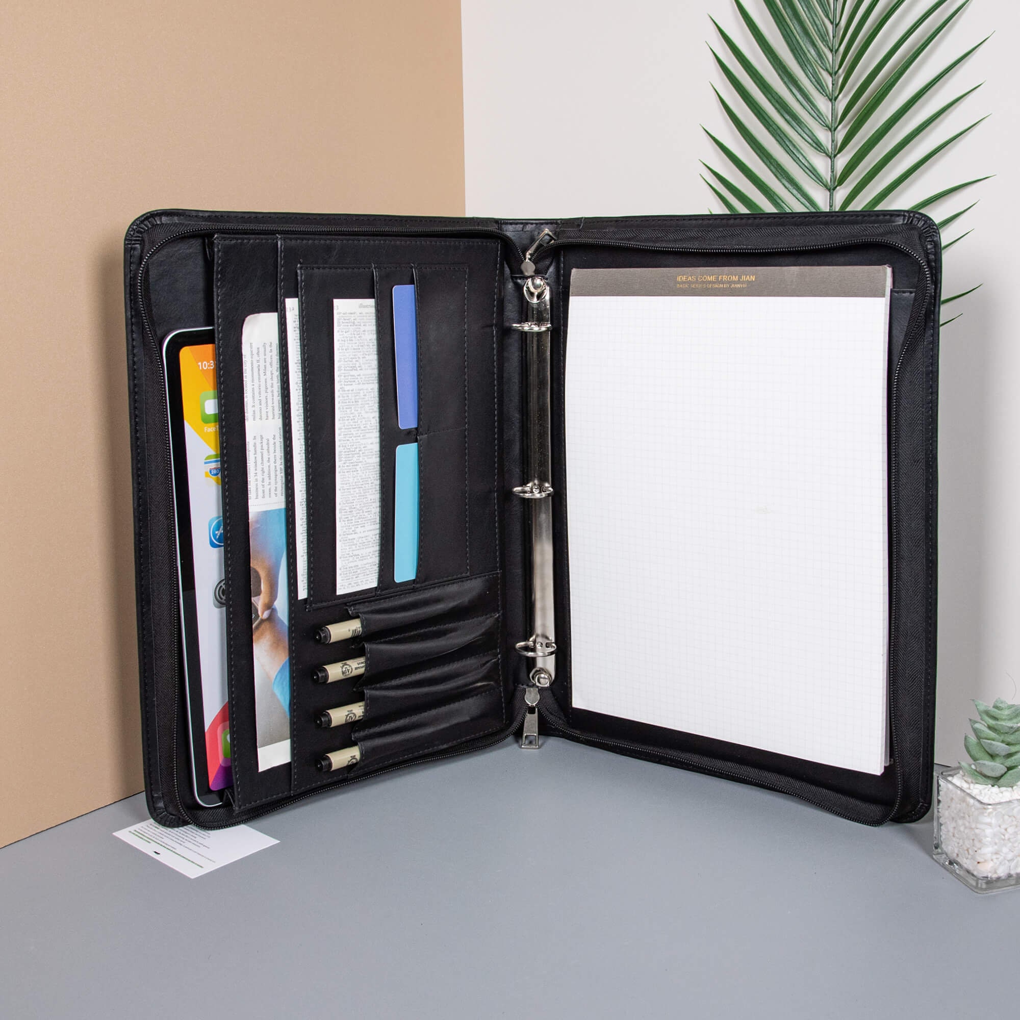 Monogramed Leather Padfolio With Zipper for Her, Custom Black Portfolio ...